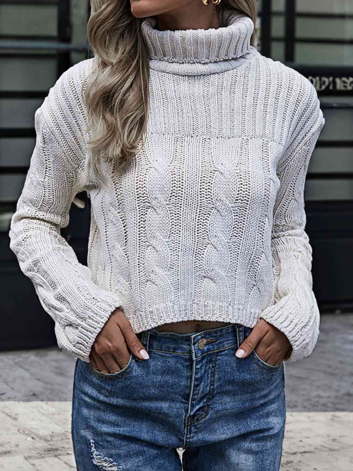 Cable-Knit Turtleneck Sweater – GLITZ